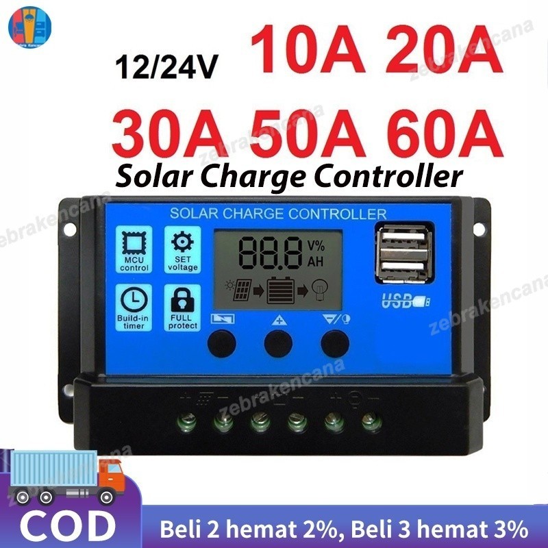 Jual 60A Solar Charge Controller Cell PWM Pengisi Daya Surya 12V/24V 10A 20A 30A 50A 60A USB ...