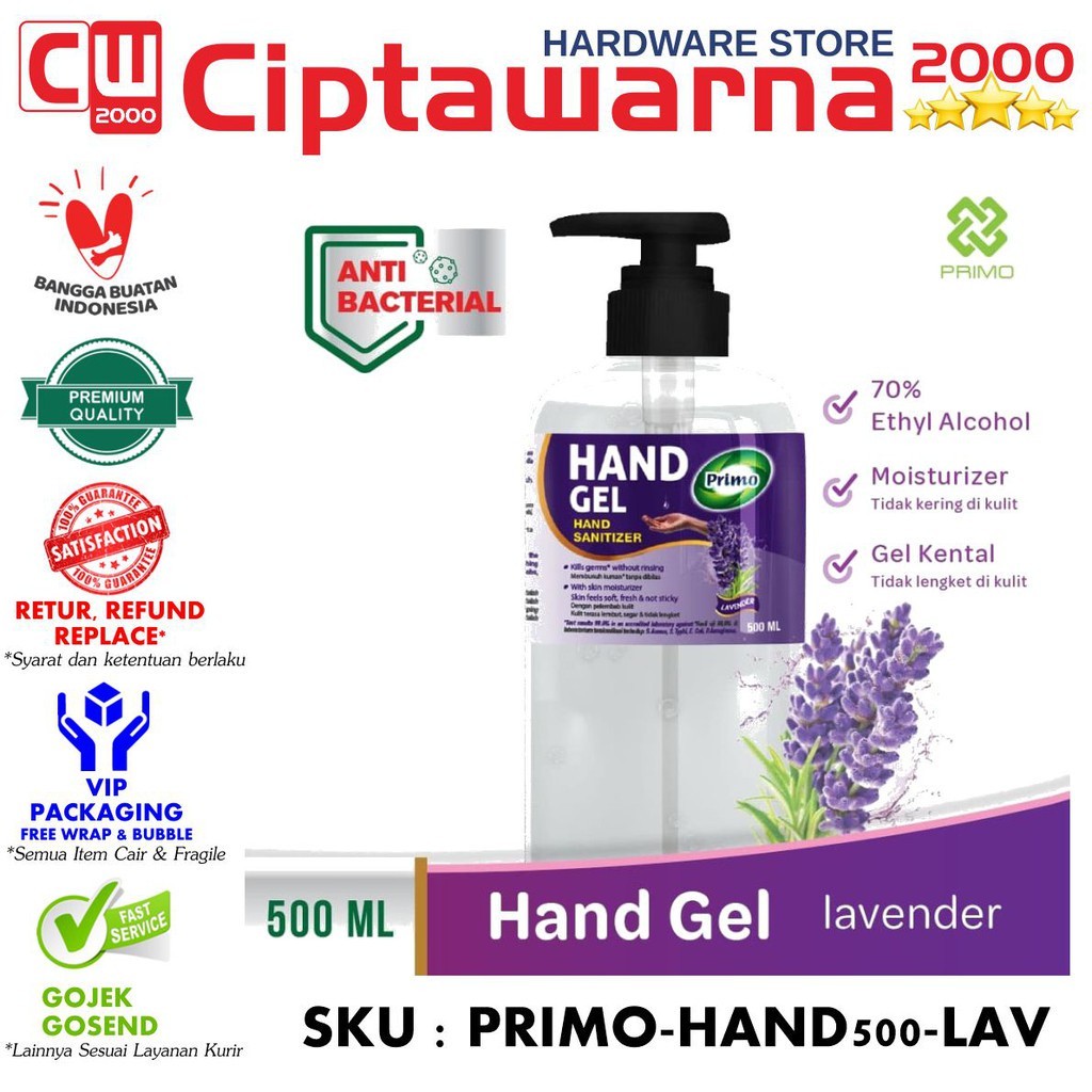 Jual Primo Hand Sanitizer Gel Lavender 500ml CW2H | Shopee Indonesia