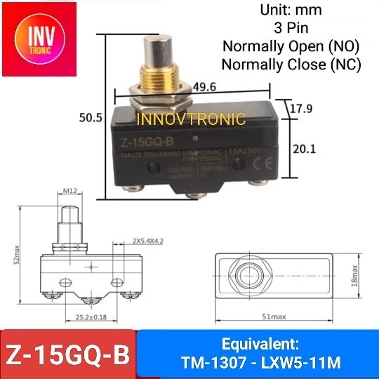 Jual Z-15GQ-B TM-1307 LXW5-11M 15A 3 Screw Limit Switch Mount Roller Plunger Saklar Pembatas ...