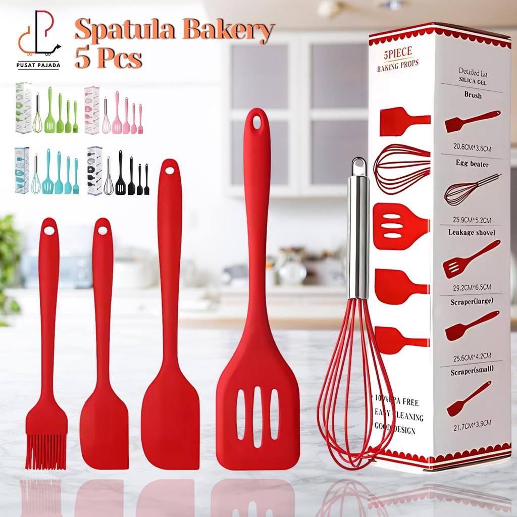Jual Set Spatula Silikon 5 Pcs Sepatula Masak Sutil Peralatan Dapur ...