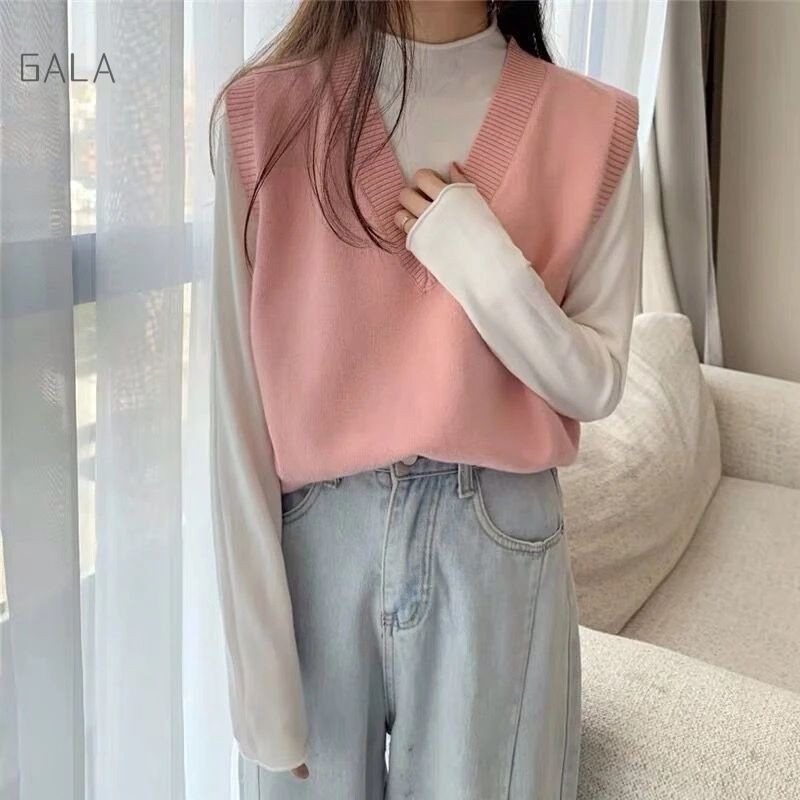 Jual Korean Rajut Vest Crop V-Neck Polos Knit Vest Premium Basic Top GA ...