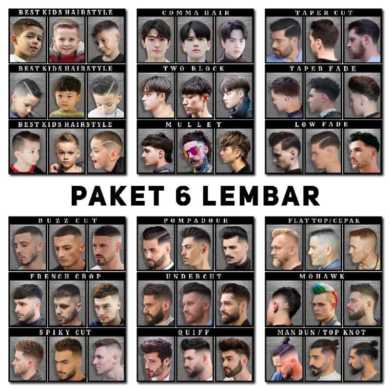Jual Poster model rambut terbaru paket 6 lembar poster barbershop ...