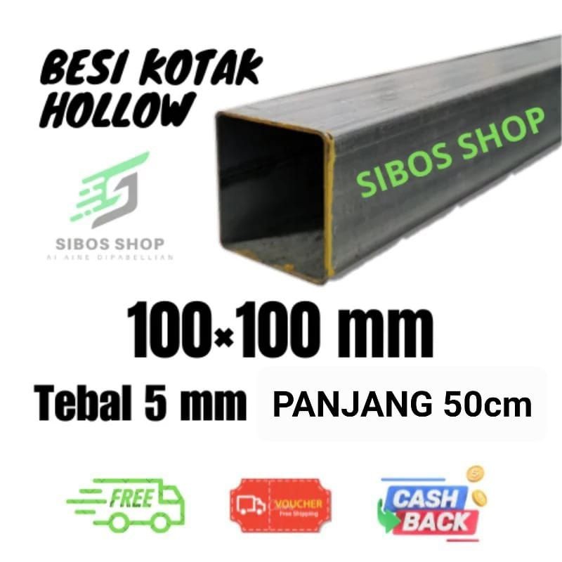 Jual Besi Hollow Kotak Full 100x100mm Tebal 5mm Panjang 50cm 100cm holo ...