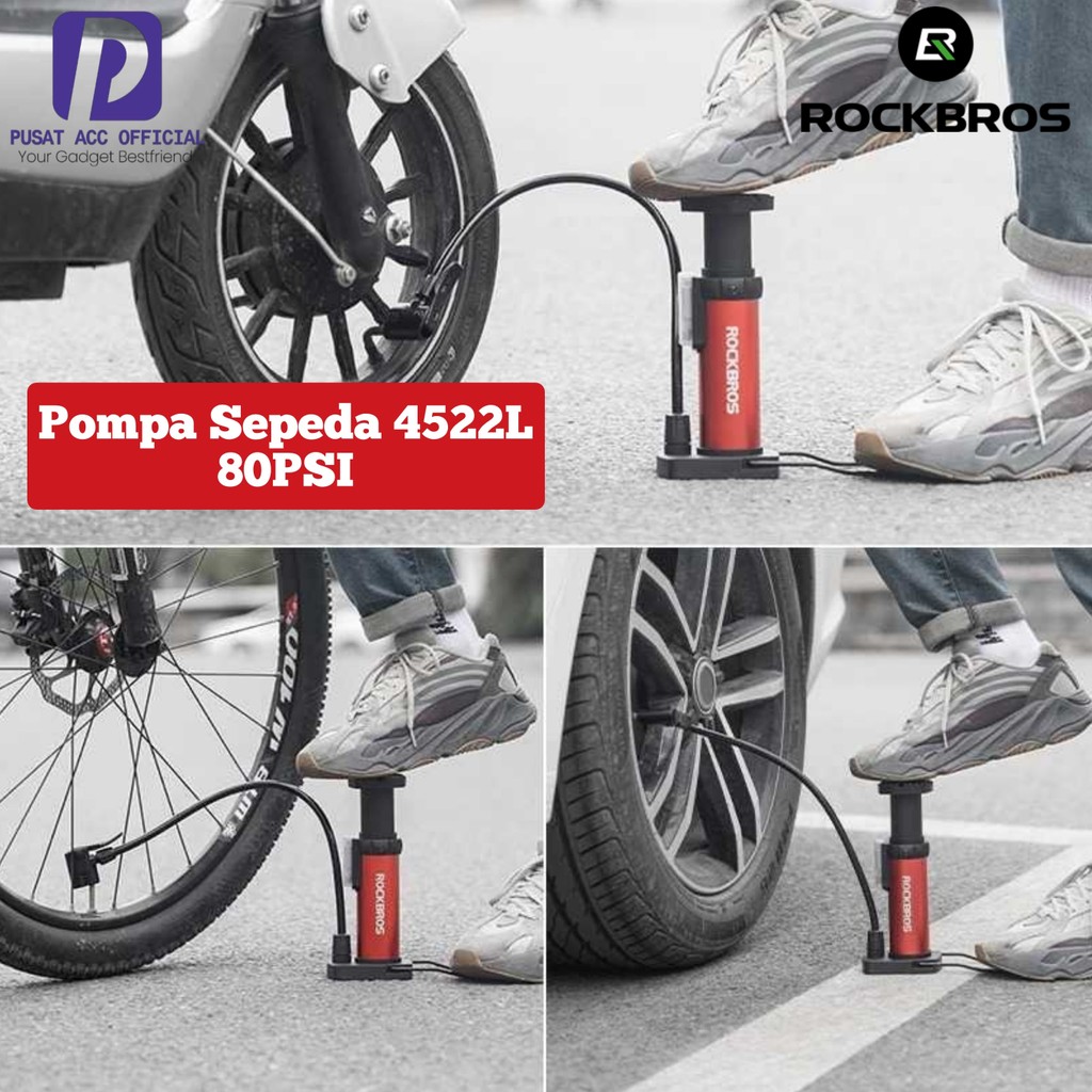 Jual Pompa Ban Sepeda Motor Injak ROCKBROS 4522L 80Psi Mini Pump ...