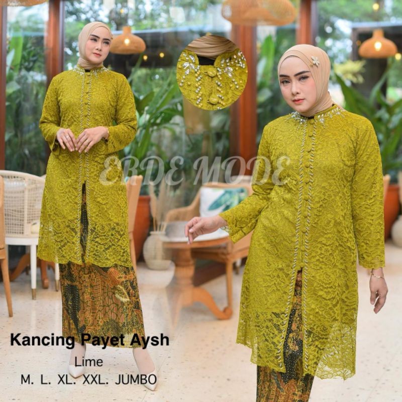 Jual ATASAN! KEBAYA JUMBO LD 120 130 MODEL KANCING BROKAT PAYET AYSAH ...