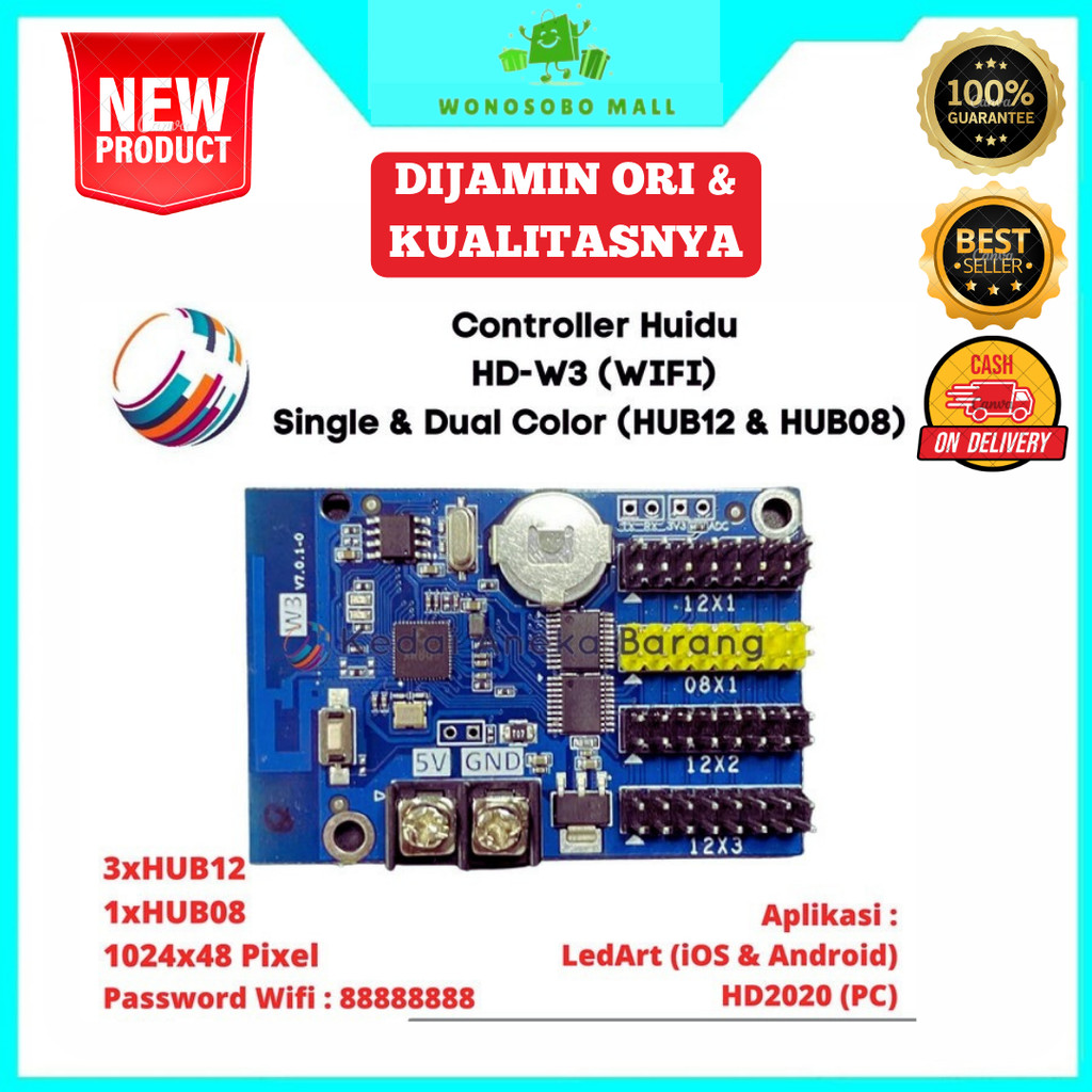 Jual Controller Huidu HD-W3 HUB08 Wifi Running Text P10 Not HD-W00 HD-W03 | Shopee Indonesia
