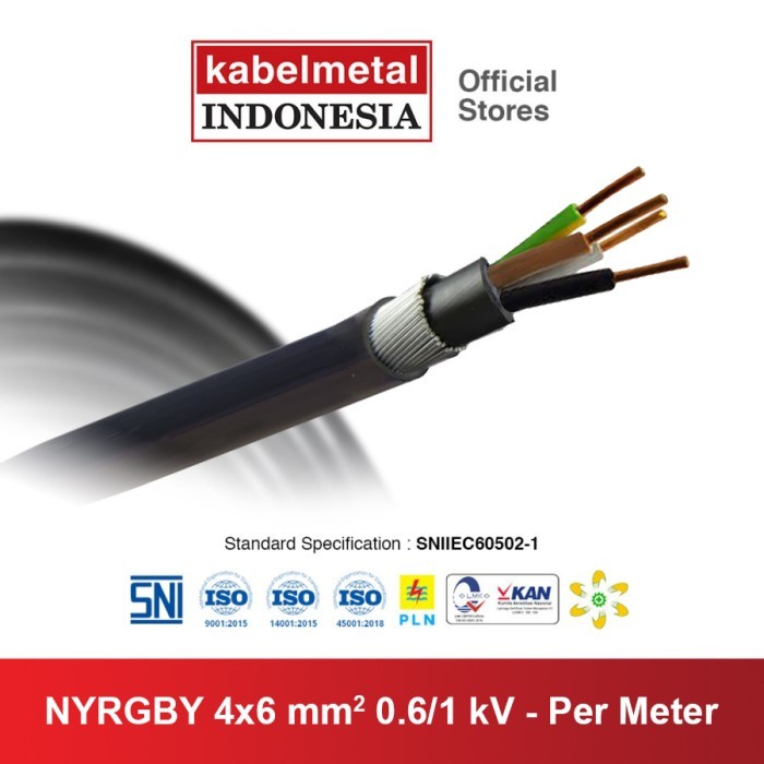 Jual Kabelmetal Indonesia - Kabel NYRGBY 4x6 mm Per Meter Tanam Bawah Tanah SNI | Shopee Indonesia