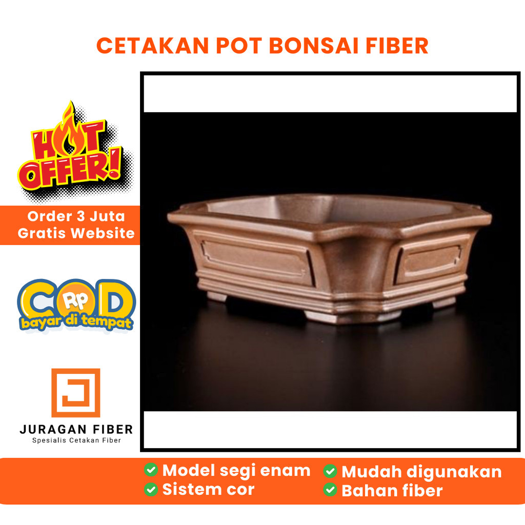 Jual cetakan pot bonsai segi enam / pot segi enam / cetakan pot fiber ...