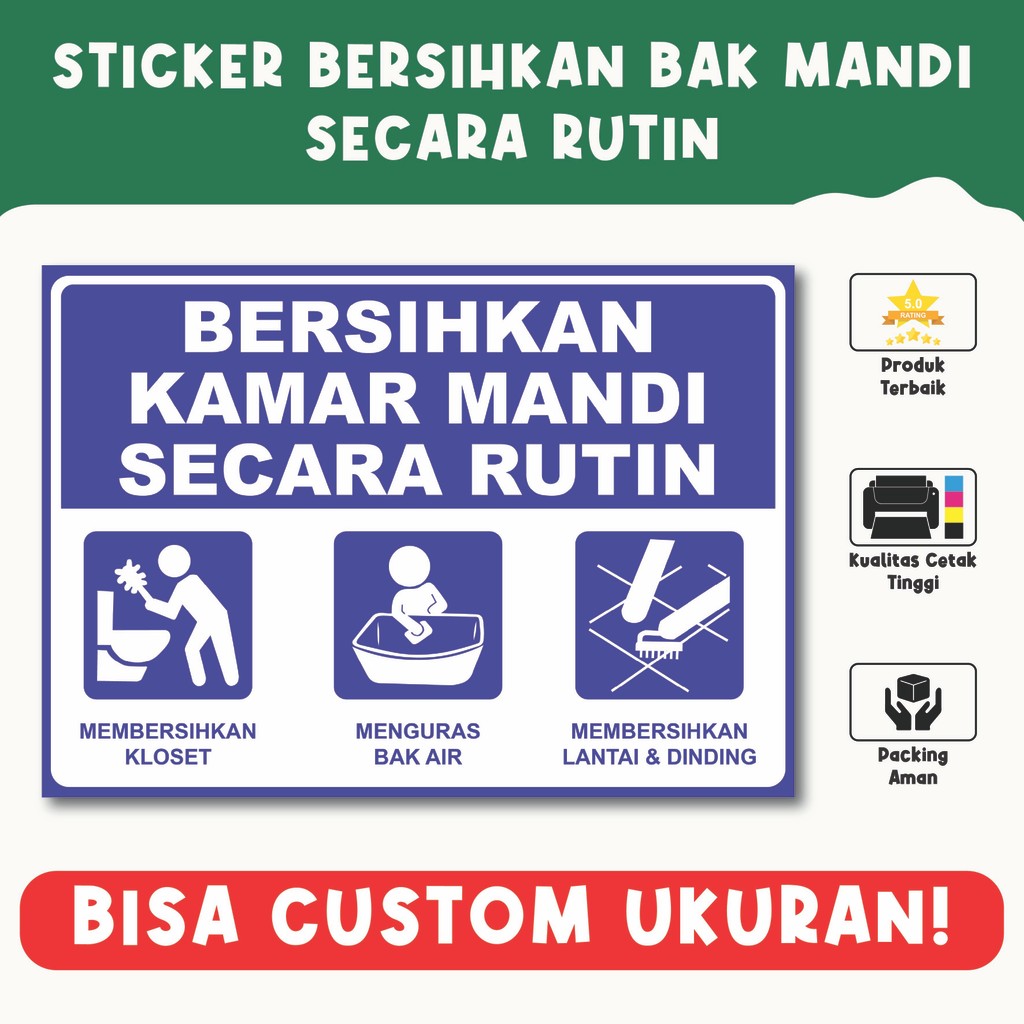 Jual Sticker Imbauan Kebersihan Kamar Mandi, Panduan Membersihkan Toilet, Bak, dan Lantai Secara ...