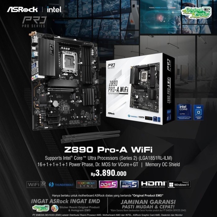 Jual ASROCK MOTHERBOARD Z890 PRO-A WIFI (INTEL, LGA 1851RL-ILM, Z890 ...