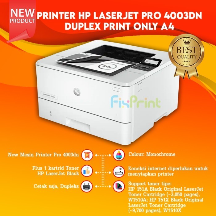 Jual HP Printer LaserJet Pro 4003dn Monochrome Duplex Network Print Only (2Z609A)Pengganti ...
