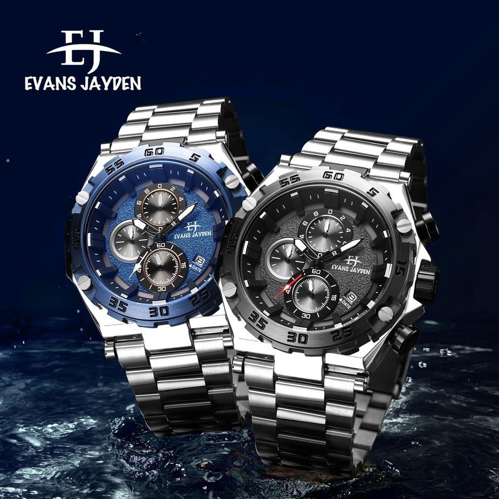 Jual Buy 1 Get 1 !!! Terbaru Evans Jayden Jam Tangan Pria EJ 9840 Rantai Stainless Steel ...