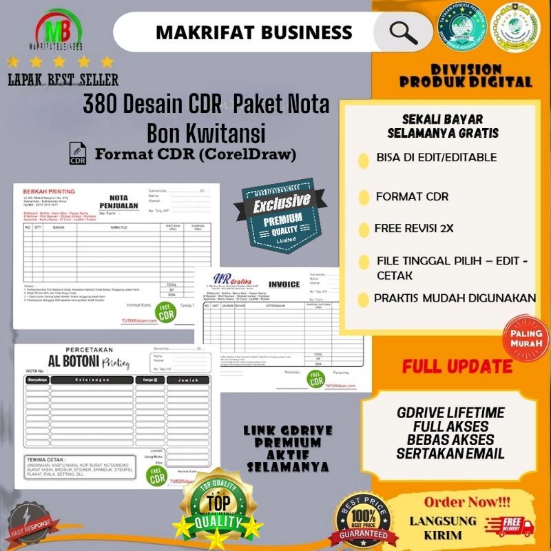Jual 380 DESAIN CDR PAKET NOTA BON PENJUALAN KWITANSI CUSTOM BISA EDIT ...