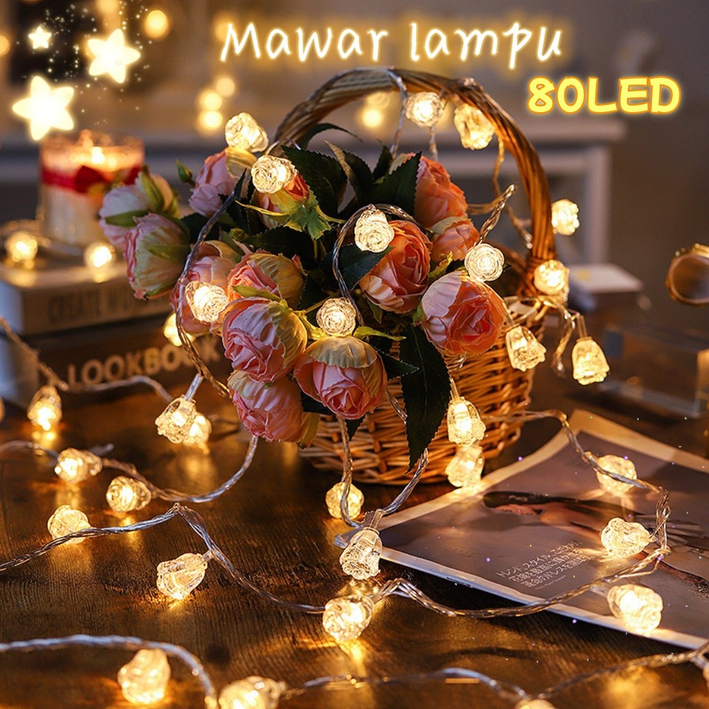 Jual 10M 80LED Lampu Hias Bunga Mawar LED USB Rose String Light Lampu ...