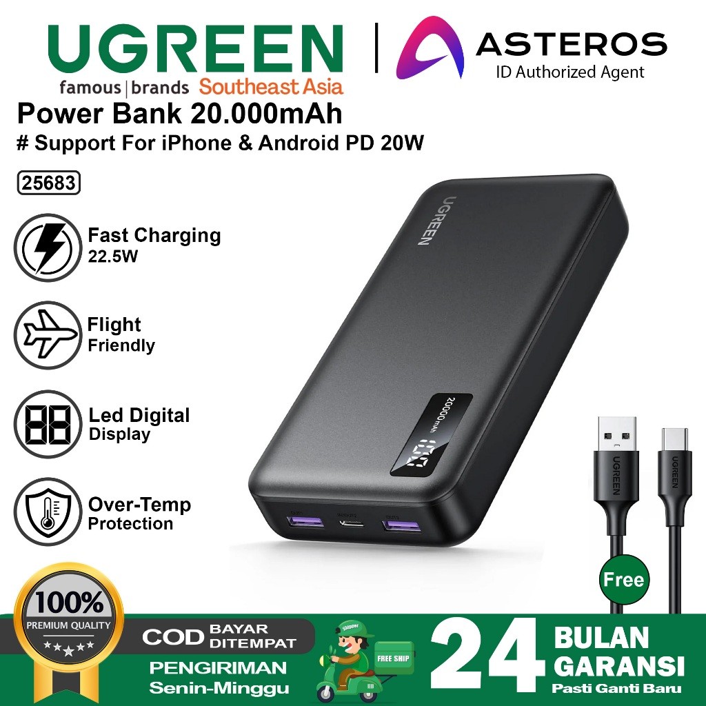 Jual UGREEN Powerbank 20000mAh Fast Charging 20 Watt PD QC3.0 22.5w ...