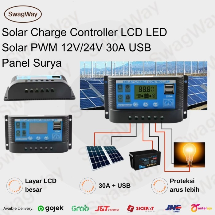 Jual Solar Charge Controller PWM Pengisi Daya Surya 30A+USB 12/24V Controller Solar Panel ...