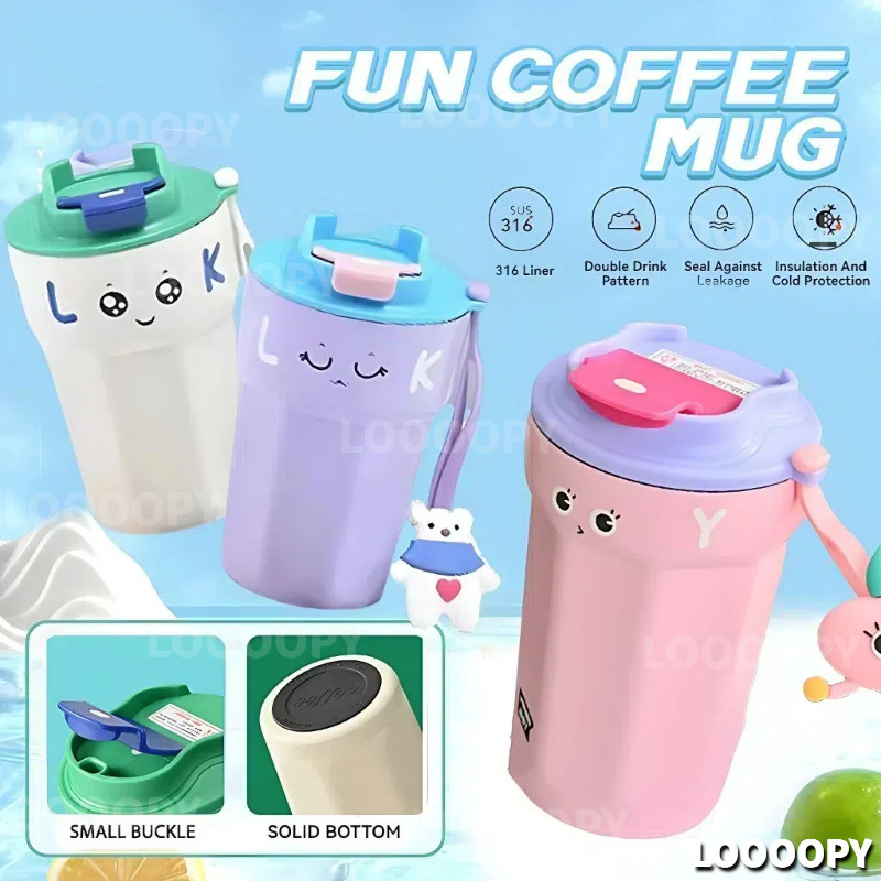 Jual LOOOOPY Tumbler Botol Mug Kopi Teh Stainless Steel Lucu 450ML ...