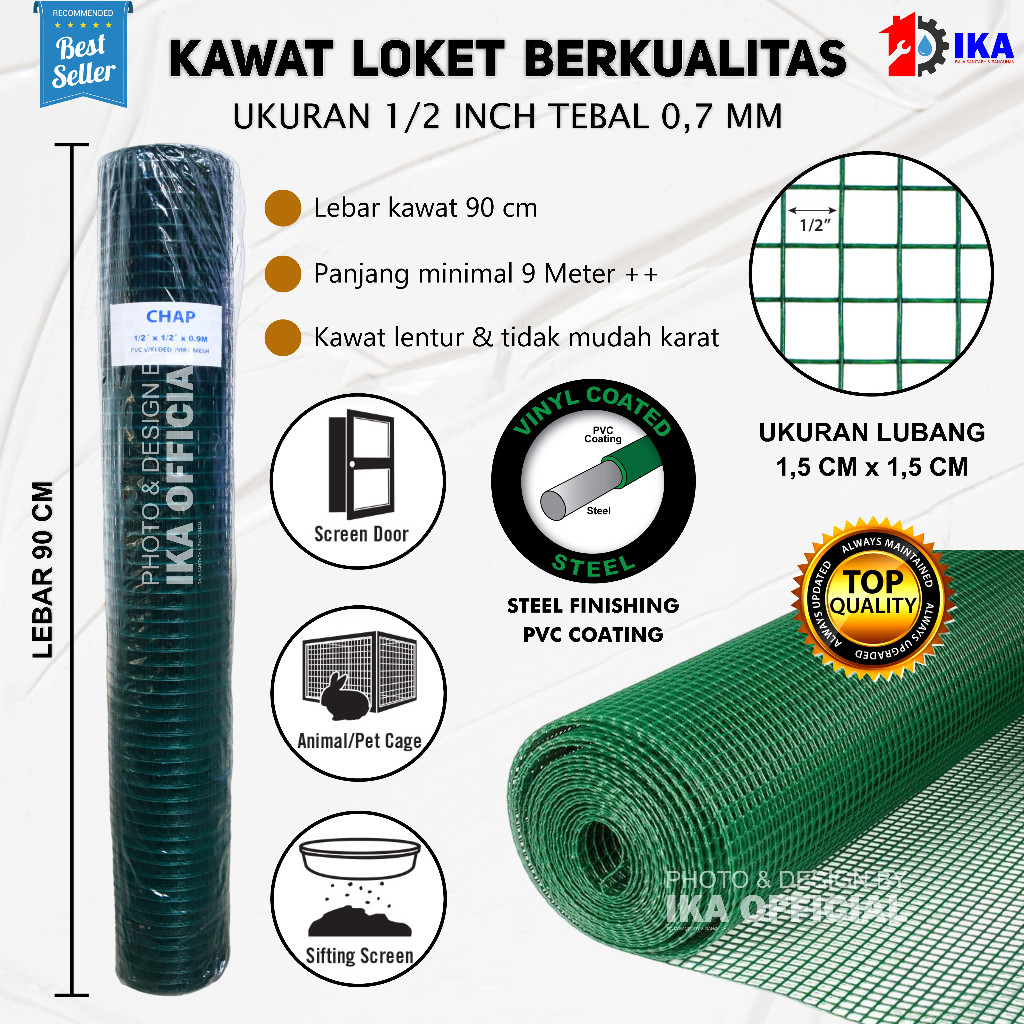 Jual KAWAT LOKET RAM PVC HIJAU UKURAN 1/2 INCHI UNTUK KANDANG BURUNG ...