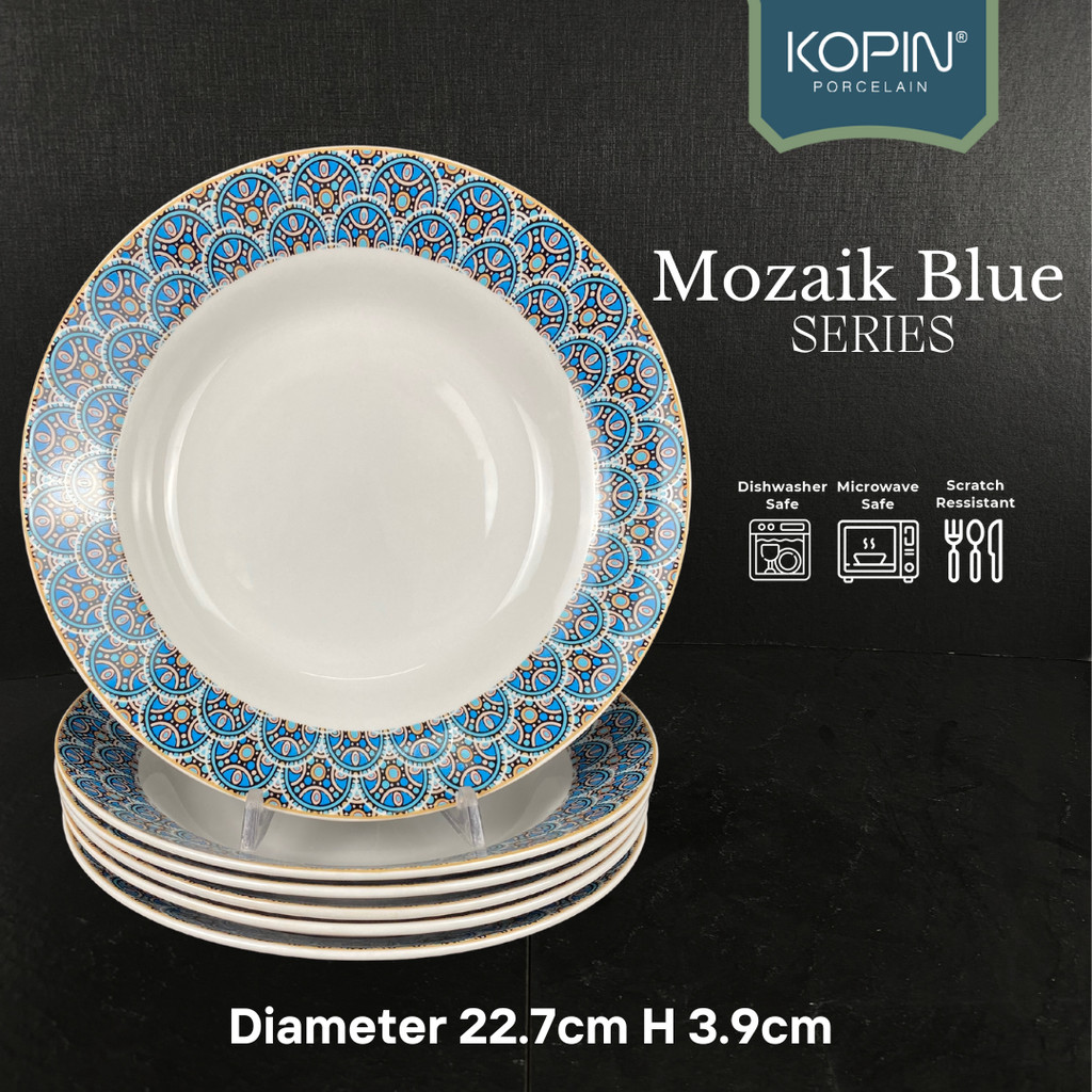 Jual Piring Makan Keramik Porselen Model MOZAIC BLUE Diameter 23 CM ...