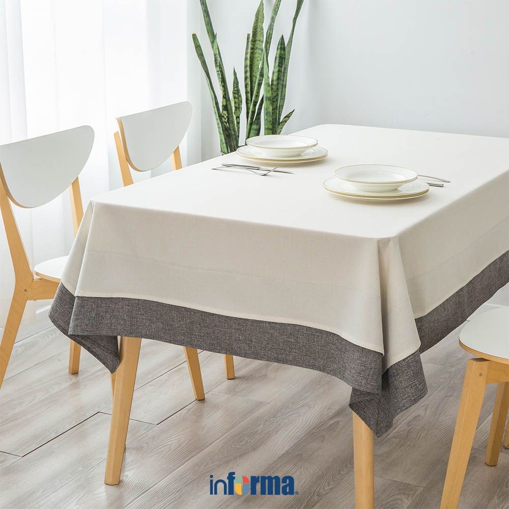 Jual Informa 140X220 cm Taplak Meja Linen Border - Abu-Abu Tablecloth ...