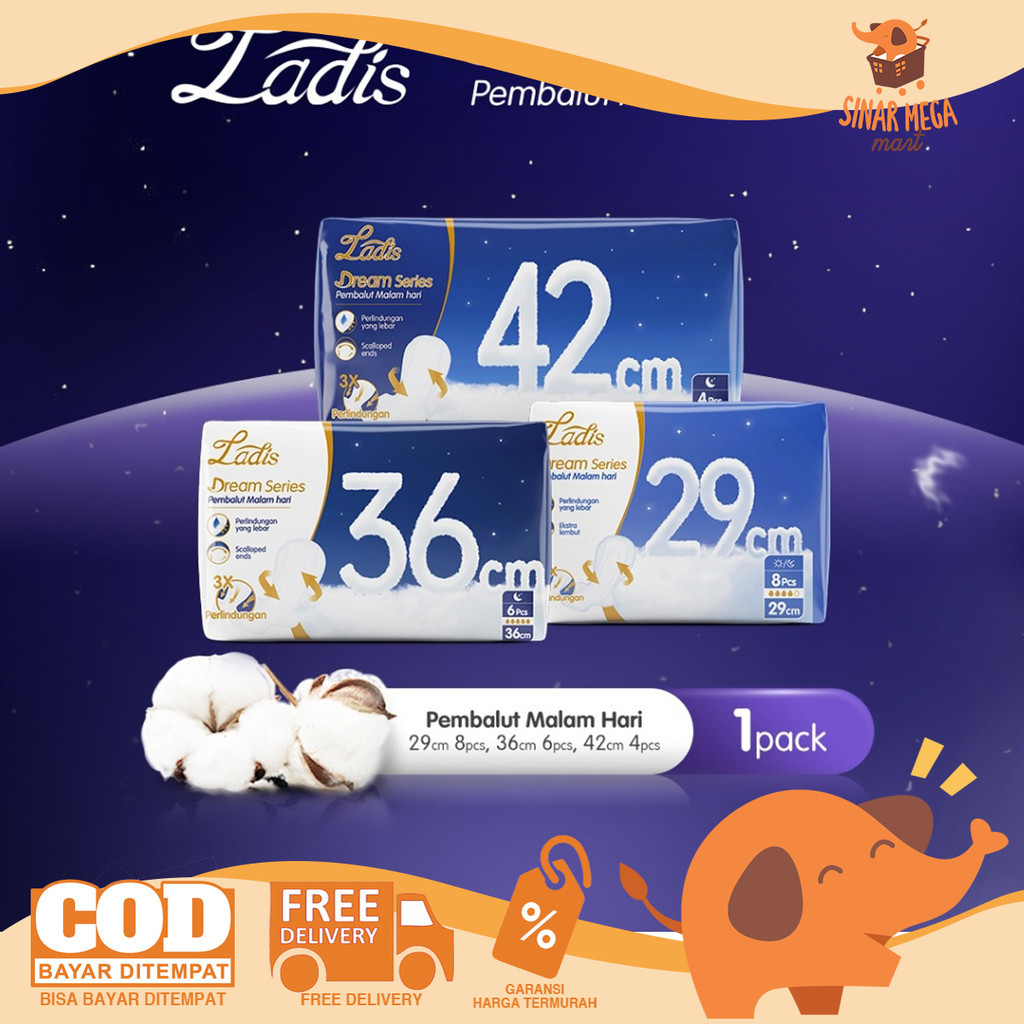 Jual LADIS Dream Pads Pembalut Malam Menstruasi 29 36 42 cm | Shopee ...