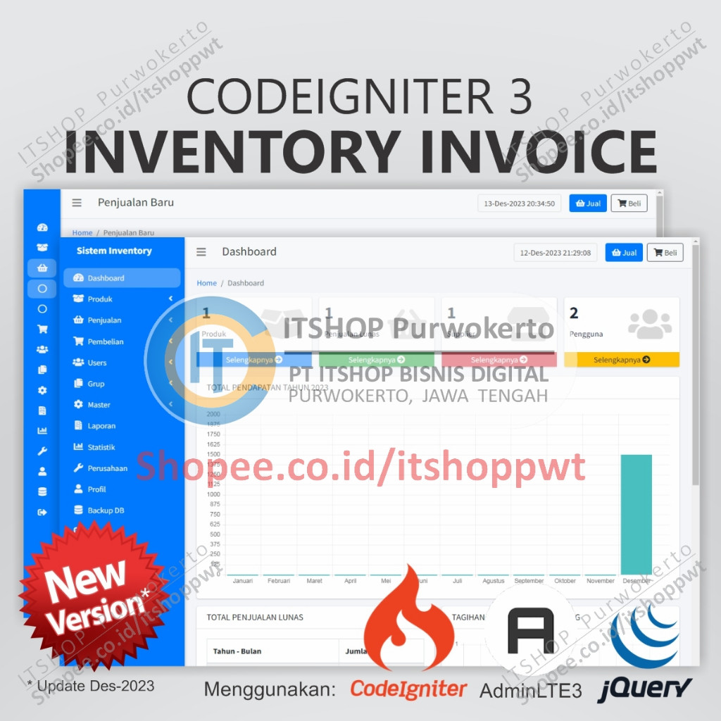 Jual Source Code Aplikasi Web Kasir Inventory Invoice Standar Codeigniter 3 | Shopee Indonesia