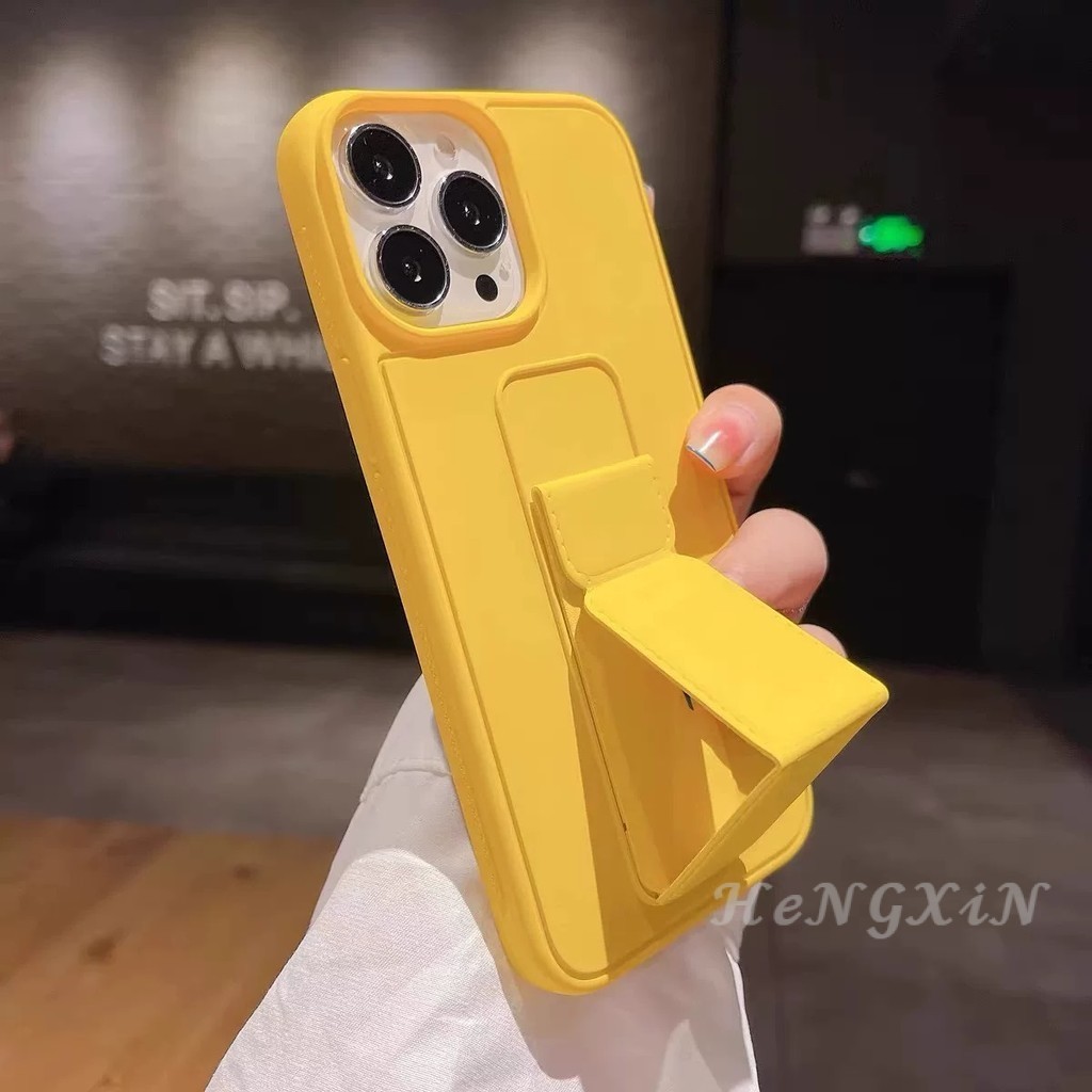 Jual Foldable stand solid color silicone hard anti drop phone case ...