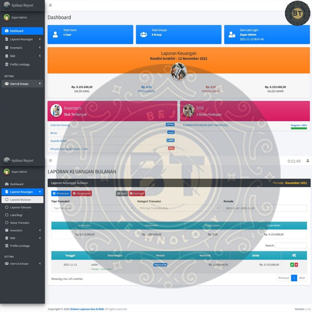 Jual APLIKASI WEB SOURCE CODE SISTEM LAPORAN KEUANGAN, INVENTARIS ...