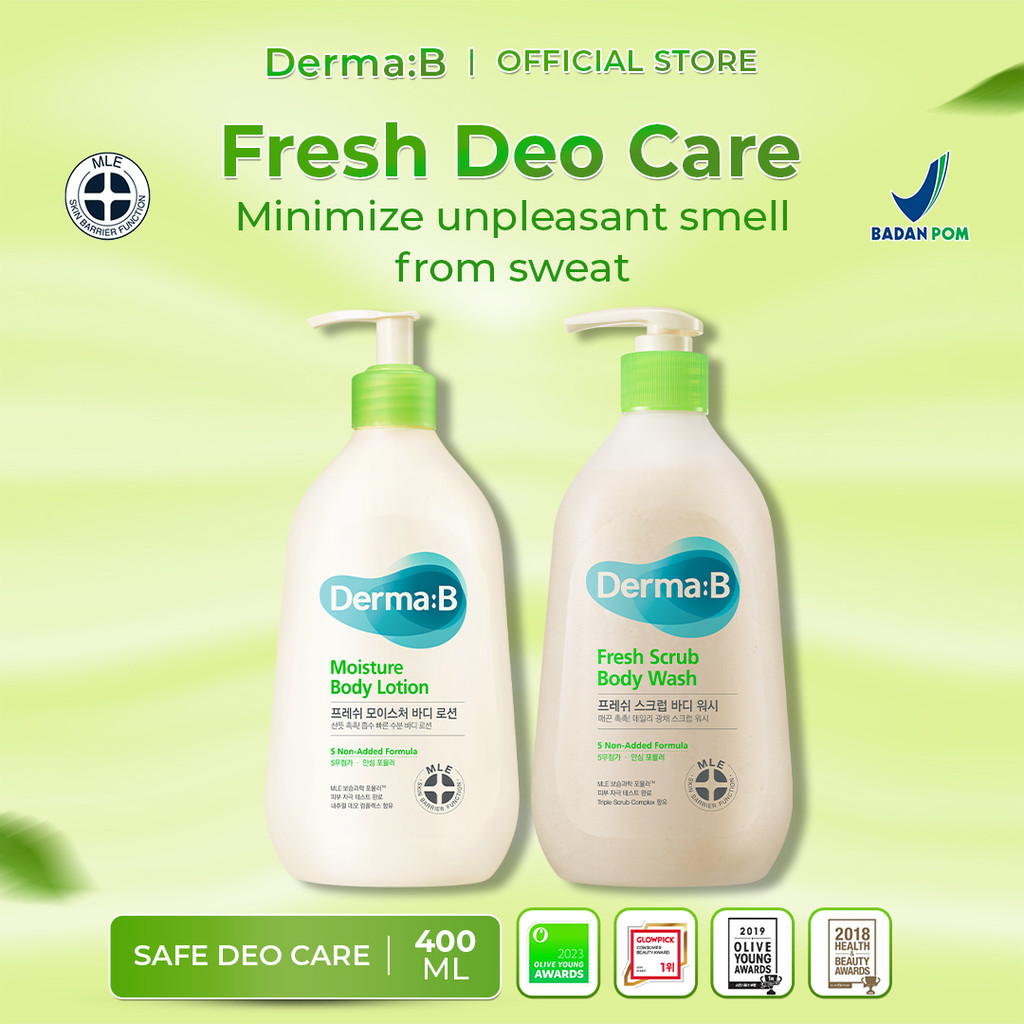 Jual Derma:B Bundling Fresh Scrub Body Wash 400ml & Moisture Body ...