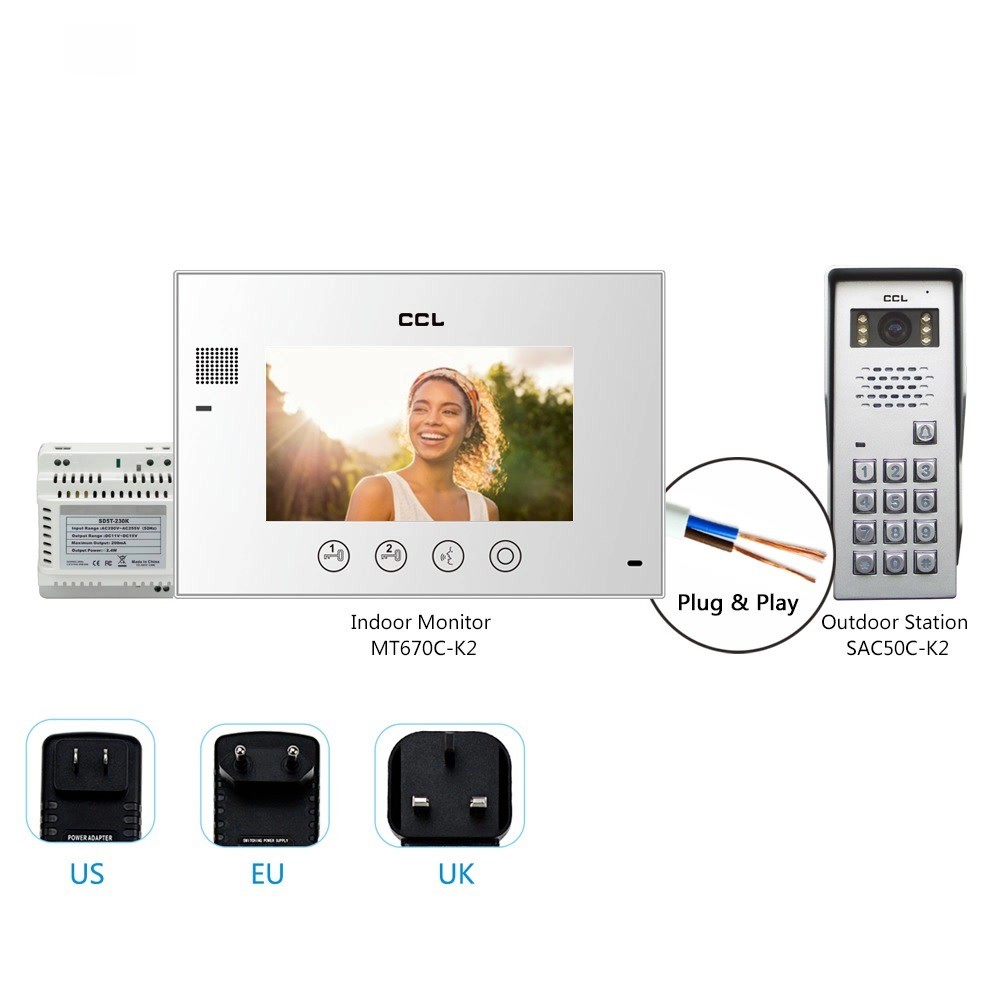 Jual CCL 7 Inch 2-Wire Video Intercom for Villa Security Protection System Door Phone DIY 2Wires ...