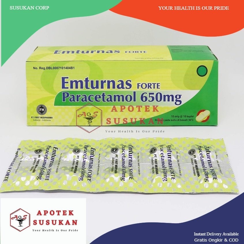 Jual Emturnas Forte 650 mg Strip 10 Kaplet Paracetamol 500mg OBAT DEMAM ...