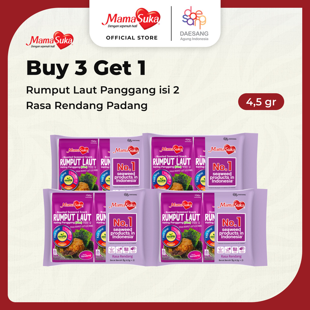 Jual Buy 3 Get 1 MamaSuka - Rumput Laut Panggang Rendang Padang Isi 2 ...