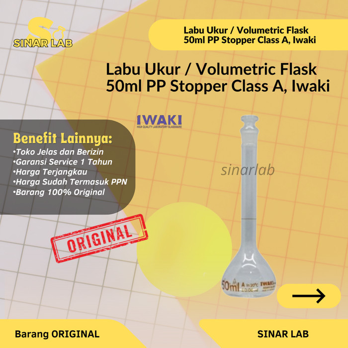 Jual Labu Ukur / Volumetric Flask 50ml PP Stopper Class A, Iwaki | Shopee Indonesia