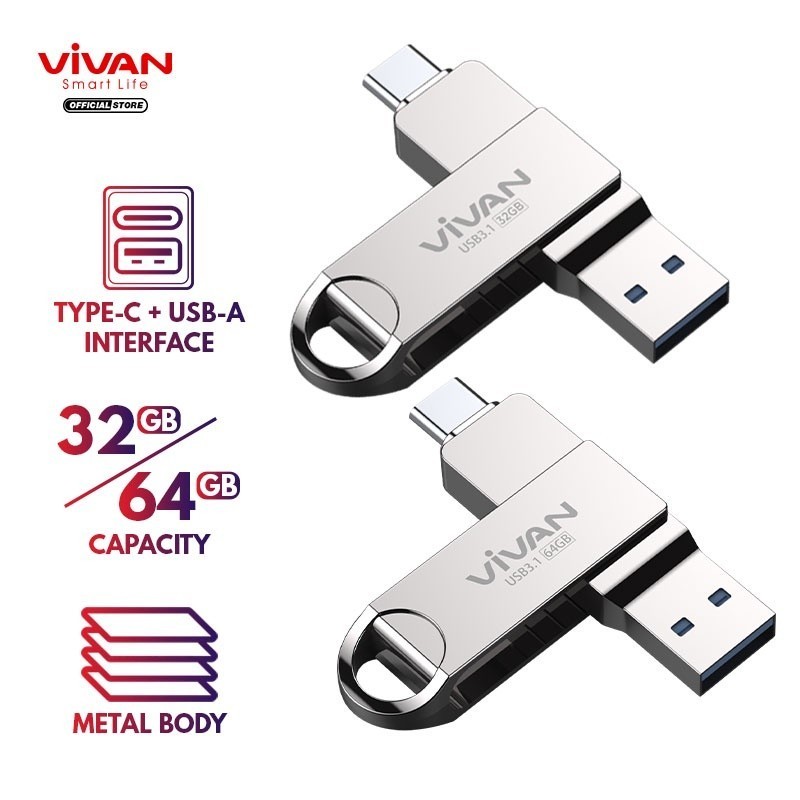 Jual Flashdisk OTG Dual Drive Vivan 32GB 64GB Dual Interface Type-C ...