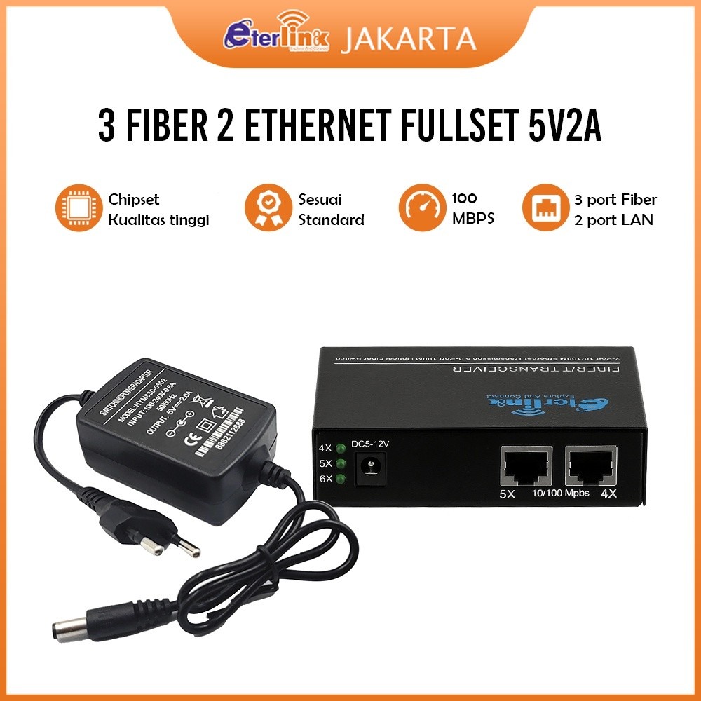 Jual 3F2E Fiber Optik Media Converter Plus Adaptor 5V2A Single Mode 2 ...