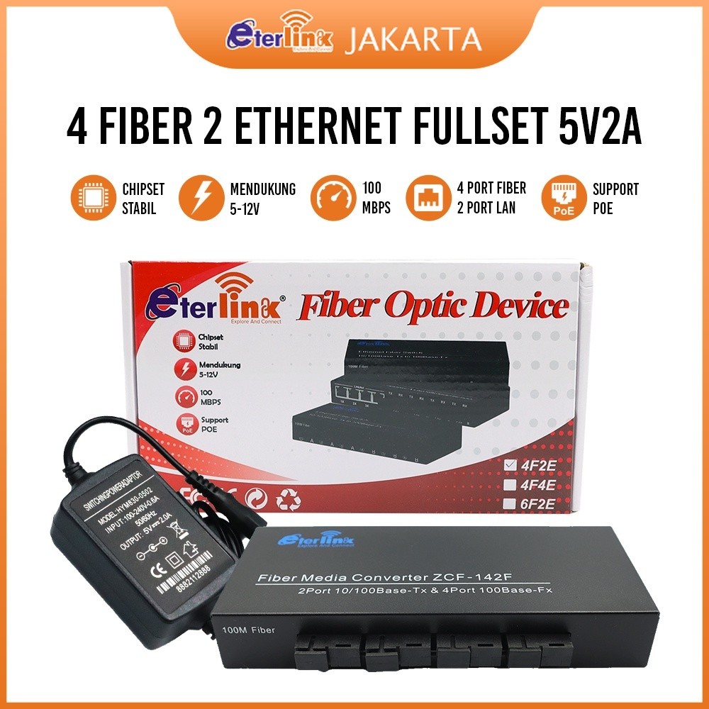Jual Ethernet Fiber Switch 4FO 2LAN Portabel Media Converter Single Mode Fiber Port 100M ...
