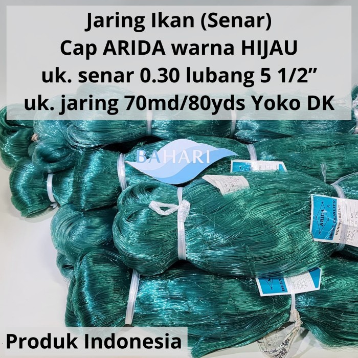 Jual Jaring Ikan warna Hijau Arida Senar 030 lubang 5 1/2" ukuran 70/80 ...