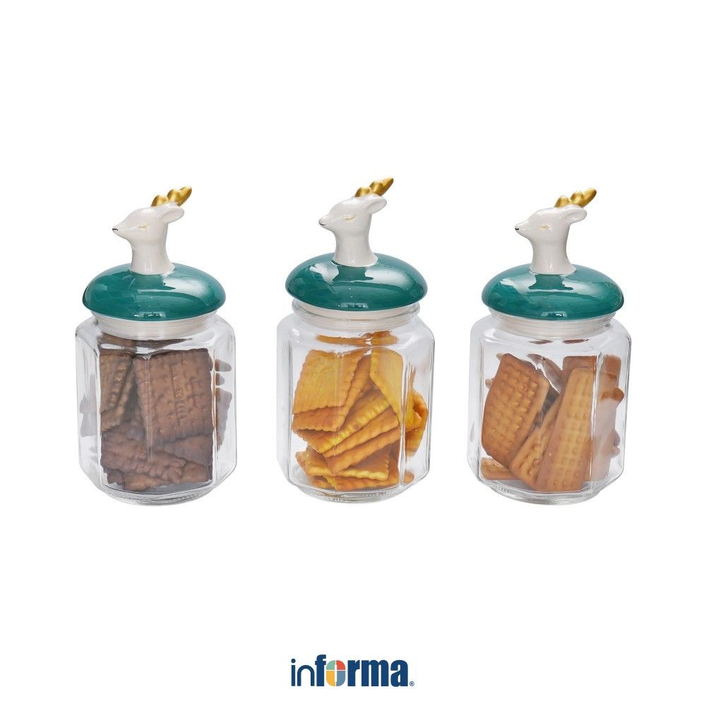 Jual Informa 850 ml Set 3 Pcs Stoples Kaca White Deer Jar Tempat Simpan ...