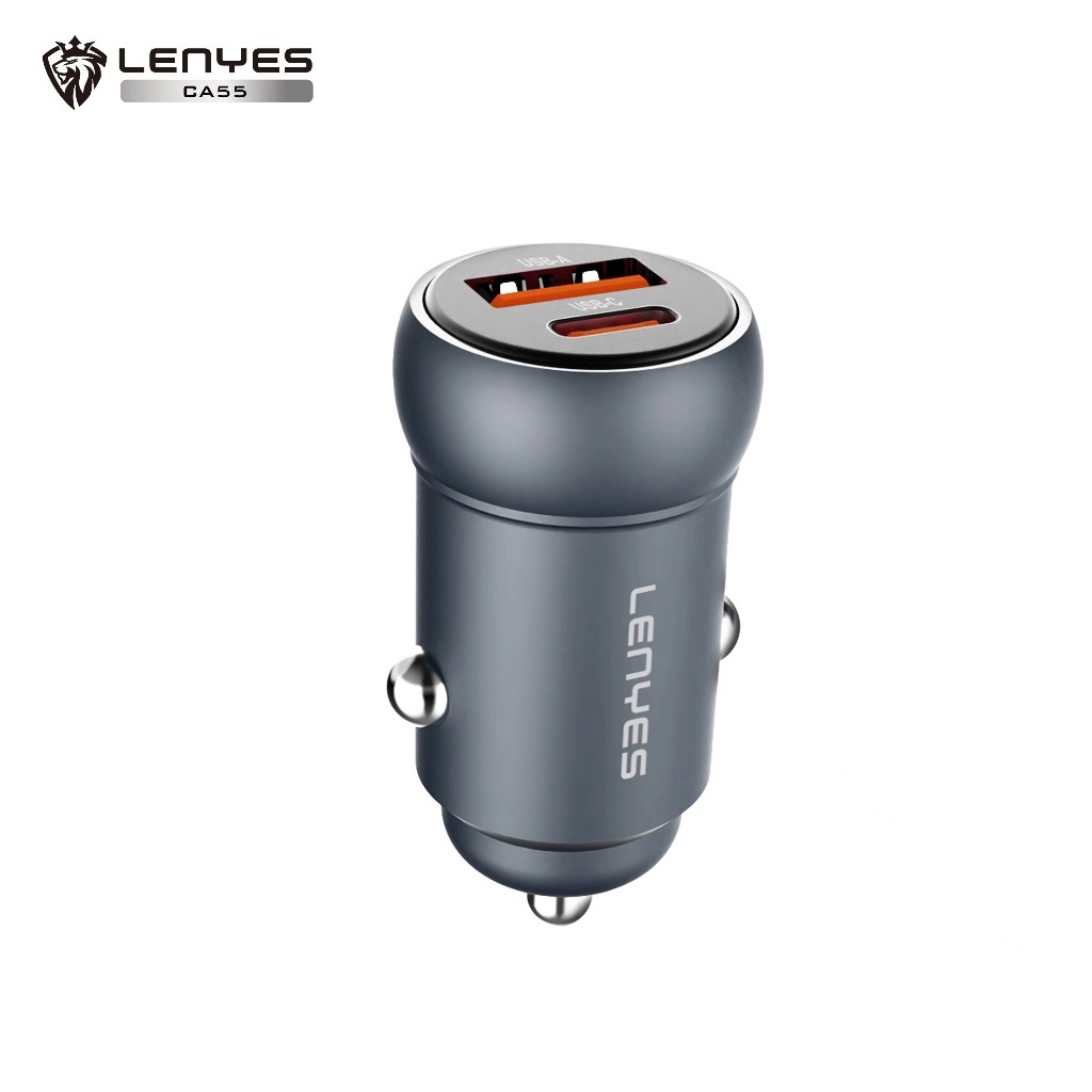Jual LENYES CA55 PD30W Mini Car Charger Fast Charging QC3.0 Dual Port Type C + USB Adaptor Saver ...