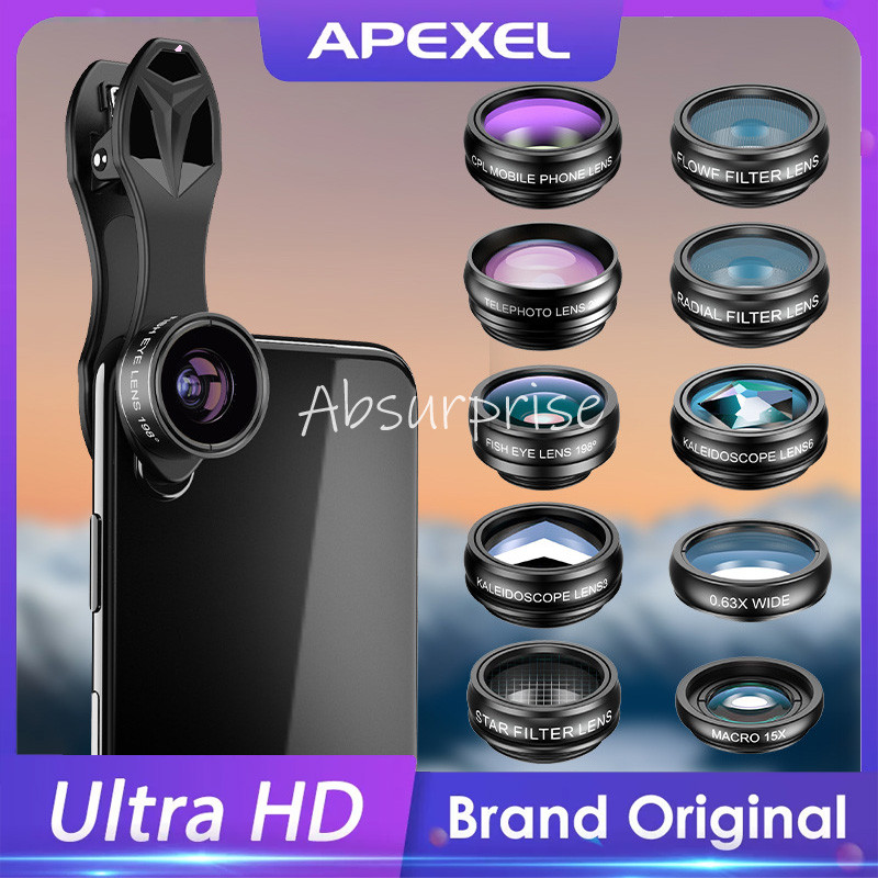 Jual APEXEL 10 in 1 Kit Lensa Kamera Ponsel Sudut Lebar Makro Untuk ...
