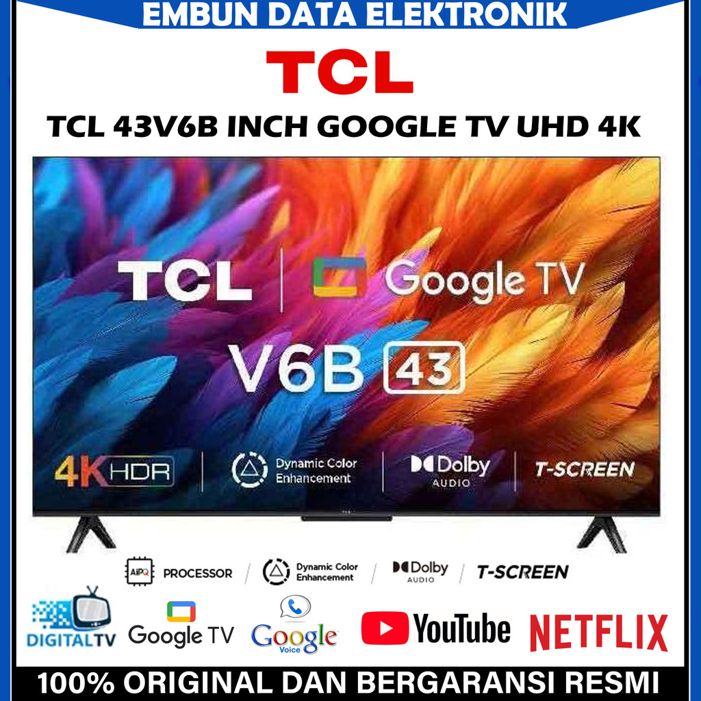 Jual LED TV TCL 43V6B 43 INCH GOOGLE TV UHD 4K - Dolby Audio - Youtube/Netflix - Bluetooth ...