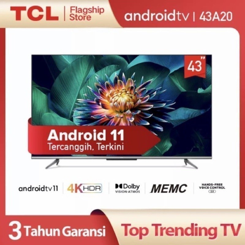 Jual TCL LED TV 43 INCH 43A20 ANDROID 11 UHD 4K HDR - GARANSI RESMI | Shopee Indonesia