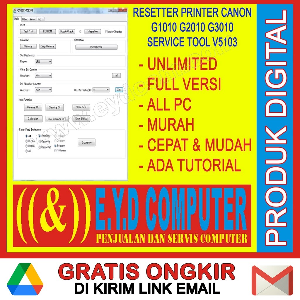 Jual RESSETER CANON G1010 G2010 G3010 V5103 ALL PC UNLIMITED BANYAK PC ...