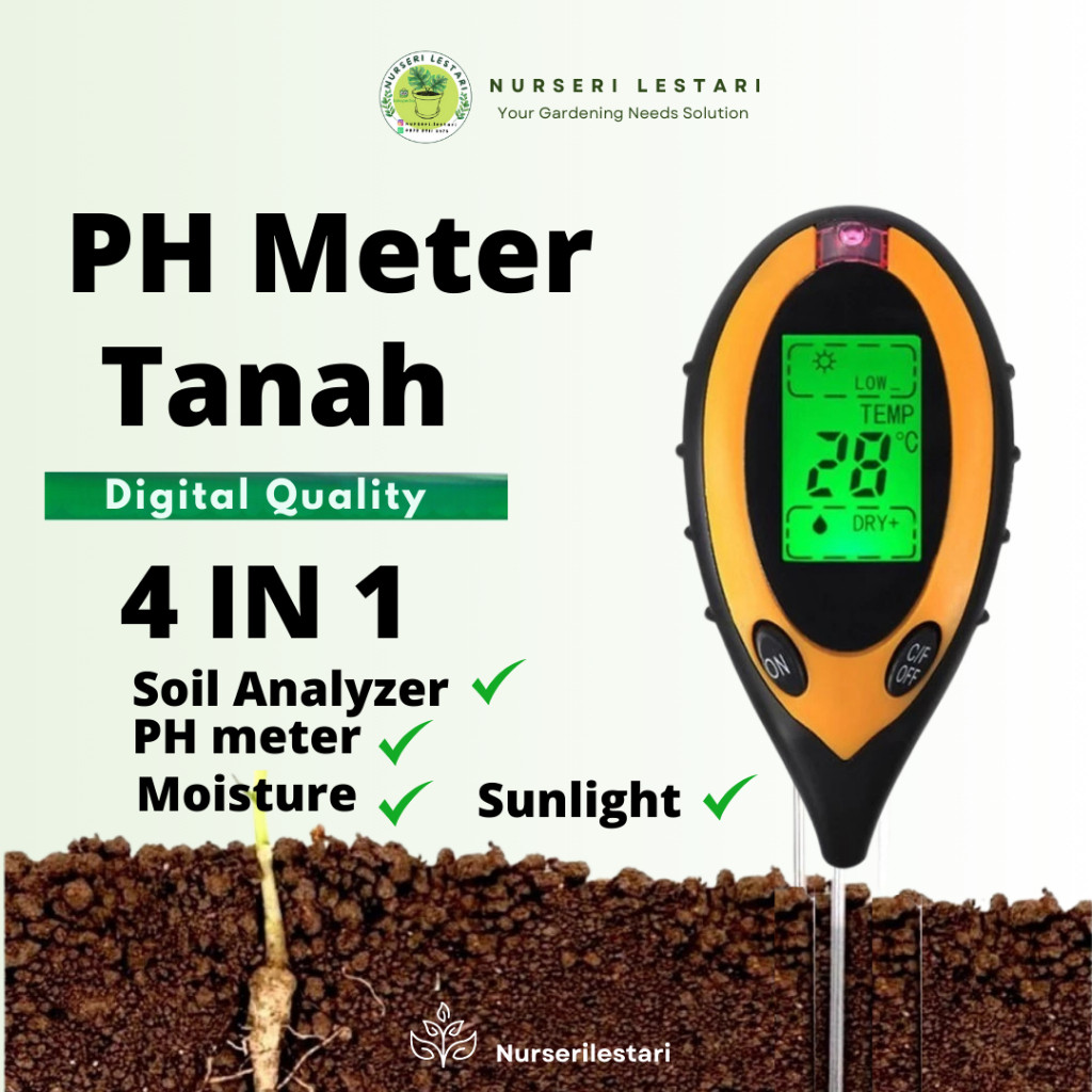 Jual Alat Ukur Soil Meter PH Meter Tanah Digital 4 in 1 Bonus Baterai ...