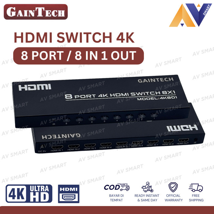 Jual GainTech HDMI Switch 4K 8 Port + Remote Control & Adaptor (8 In 1 ...