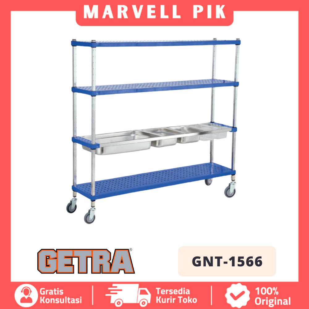 Jual S/S GN RACK TROLLEY GETRA GNT-1566 TROLLEY HOTEL RESTORAN 4 RAK ...