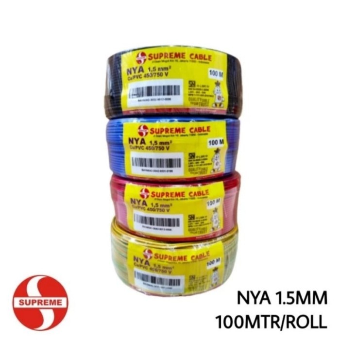 Jual Isi 100 Meter SUPREME NYA Kabel Listrik Instalasi Tunggal 1.5mm Kawat Tembaga SNI LMK 1.5 ...