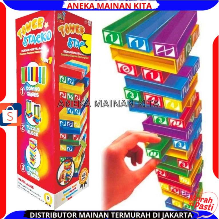 Jual Mainan Balok Susun / Mainan Anak Balok Tower Stacko Plus Palu ...