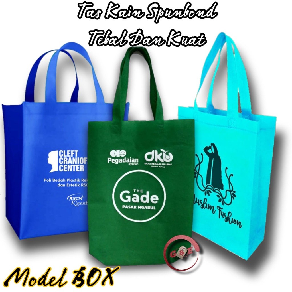 Jual Cetak Nama Sablon Logo Tas Kain Spunbond Goodiebag Tote Bag Model Alas Kotak Kantong ...