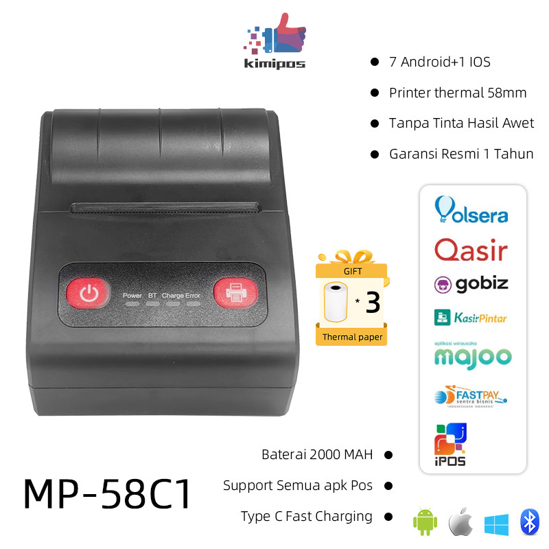 Jual RINTER BLUETOOTH MINI PORTABLE PRINTER THERMAL 58MM CETAK STRUK PENJUALAN - Gratis Batrai ...